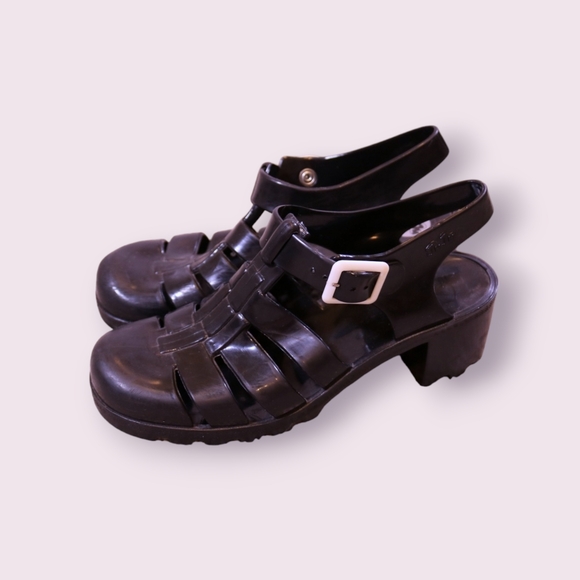 JuJu | Shoes | Euc Juju Babe Black Jelly Chunky Block Heel Sandals ...